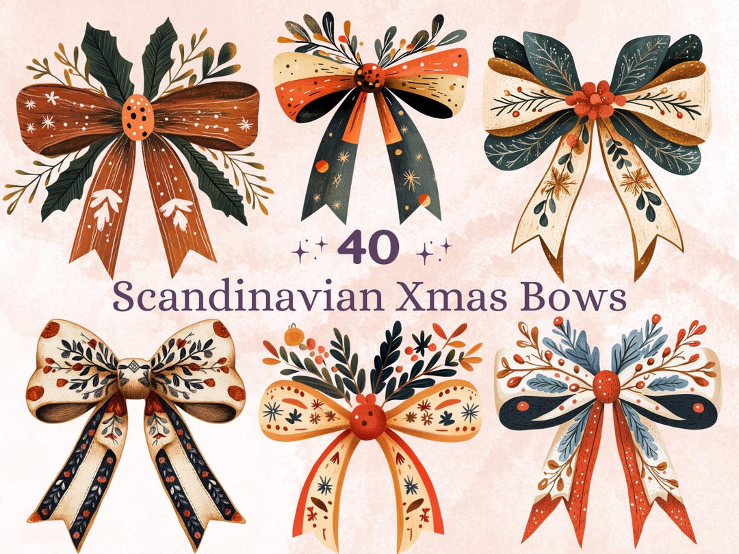 40 PNG Scandinavian Christmas Bows Clipart, Christmas Folk Art ...