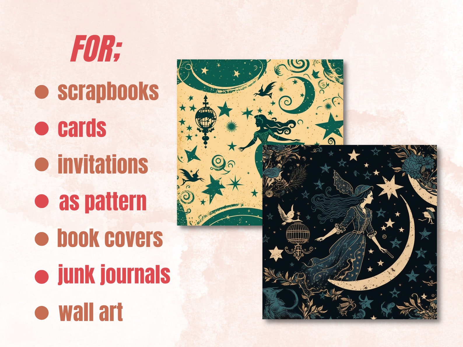 Celestial Witch Digital Paper, Witch Junk Journal Paper Pack, Printable ...