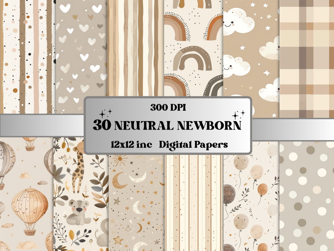 Printable Neutral Newborn Paper Pack, Boho Baby Nursery Ephemera, New ...