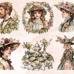 50 PNG Watercolor Victorian Spring Clipart, Floral Victorian Era ...