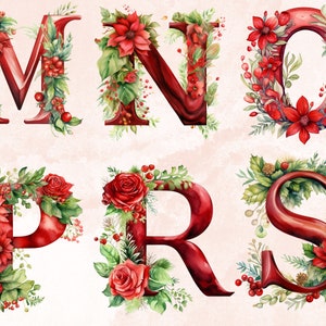 24 PNG Watercolour Red Christmas Alphabet Clipart, Christmas Letters ...