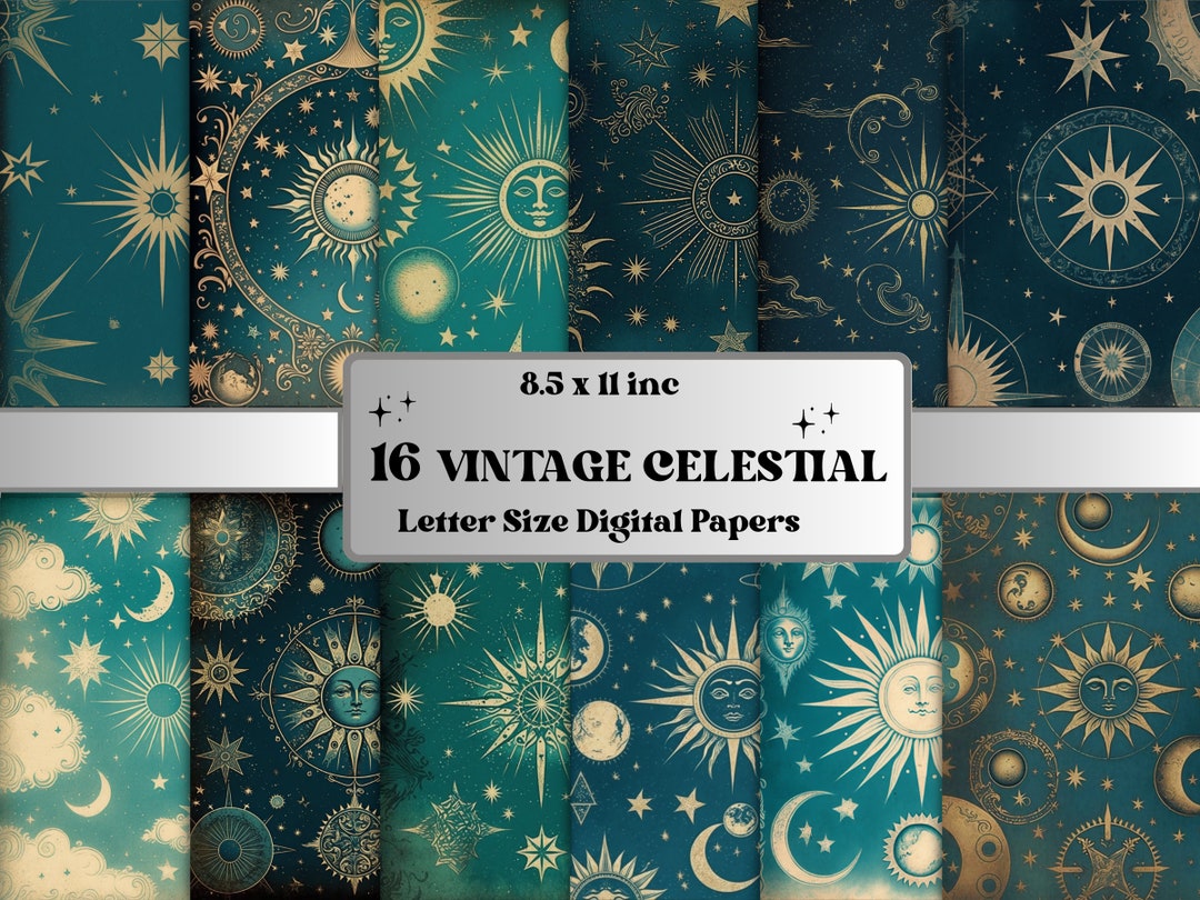 Printable JPG Pages Vintage Celestial Junk Journal Digital Paper Pack ...