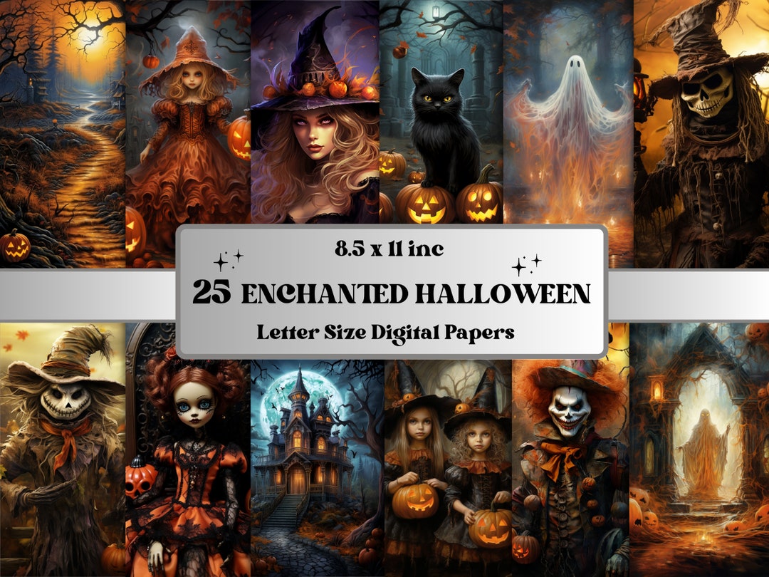 Printable Enchanted Halloween Digital Paper, Halloween Scenes ...