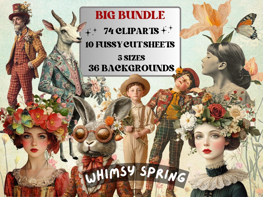 Whimsy Spring Collage Elements, Whimsical Surreal Spring Fussy Cut ...