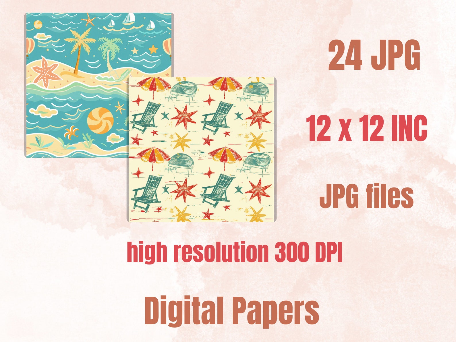 Seamless Beach Day Digital Paper, Pastel Summer Seamless Pattern ...