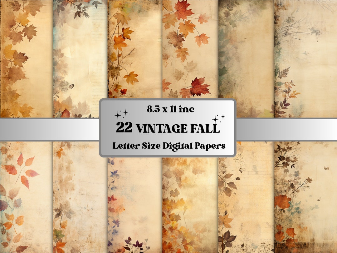 Printable Vintage Fall Digital Paper, Faded Autumn Leaves Ephemera ...