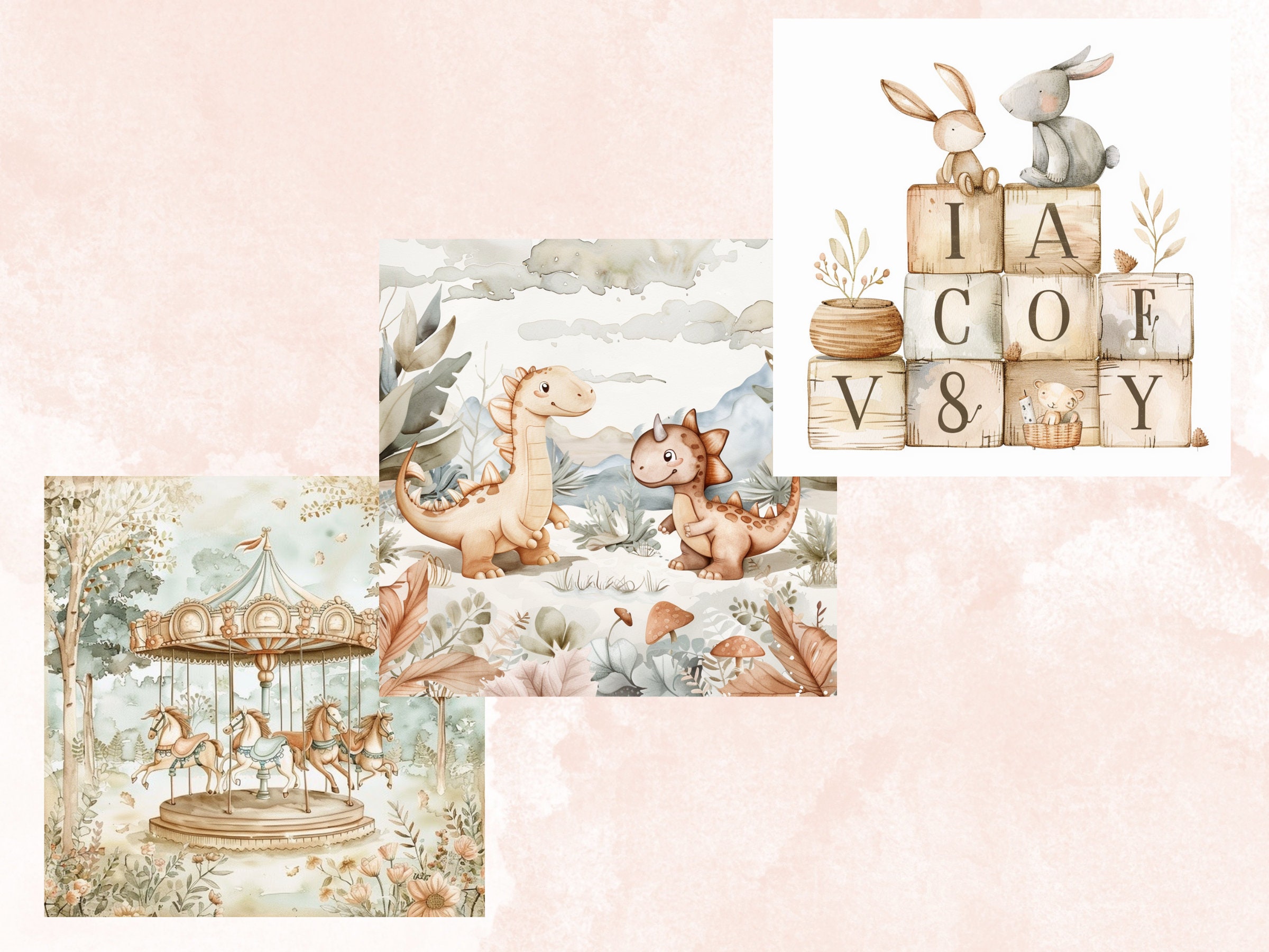 Printable Watercolor Neutral Newborn Paper Pack, Boho Baby Bear Pages ...