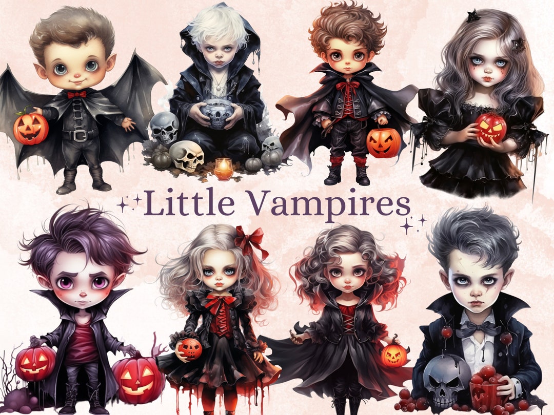 28 PNG Watercolor Little Vampires Clipart, Cute Creepy Halloween ...