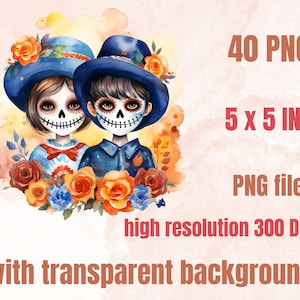 40 PNG Watercolor Cute Day of the Dead Clipart, Día De Los Muertos ...