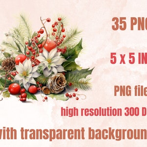 35 PNG Watercolor Christmas Flowers Clipart, Merry Christmas Bouquets ...
