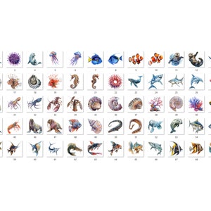 70 PNG Watercolor Underwater Animals Bundle Clipart, Ocean Nursery Clip ...