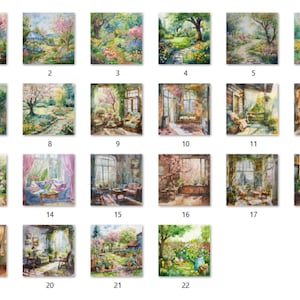 Printable Watercolor Spring Scenes Digital Paper, Cozy Spring ...