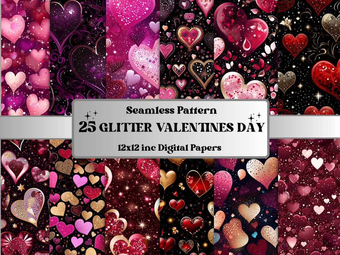 Seamless Glitter Valentine's Day Digital Paper, Romantic Valentine Love ...