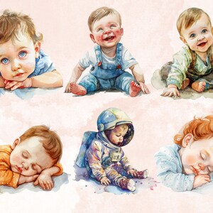 40 PNG Watercolor Cute Babies Clipart, Cute Baby Shower Party ...