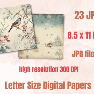 Printable Vintage Winter Digital Paper, Winter Wonderland Ephemera ...