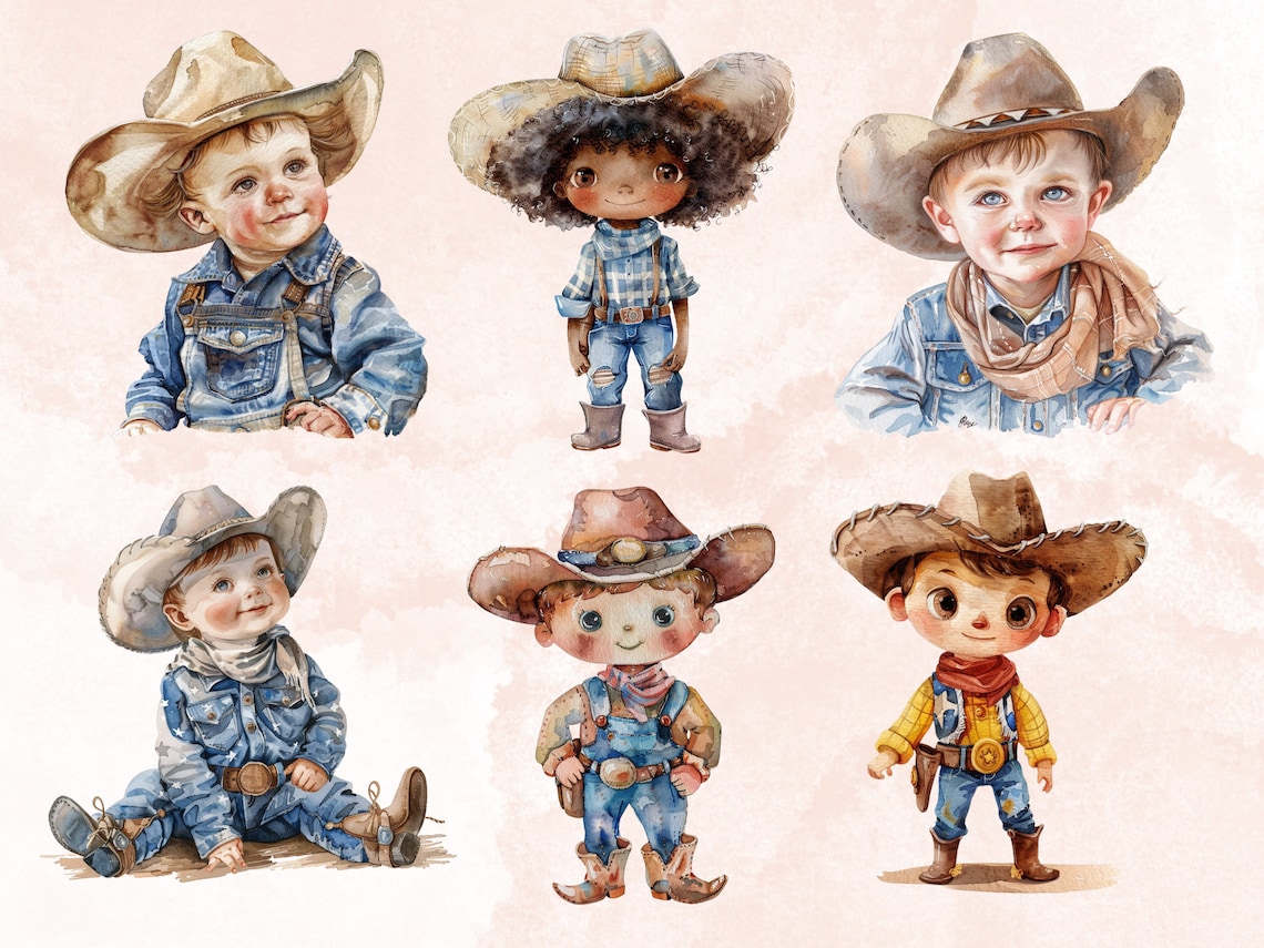 45 PNG Watercolor Little Cowboy Clipart, Western Baby Shower ...