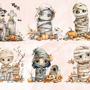 30 PNG Watercolor Halloween Mummy Clipart, Cute Creepy Halloween ...