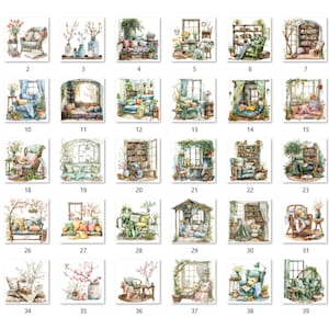 40 PNG Watercolor Cozy Spring Clipart, Floral Spring Garden ...