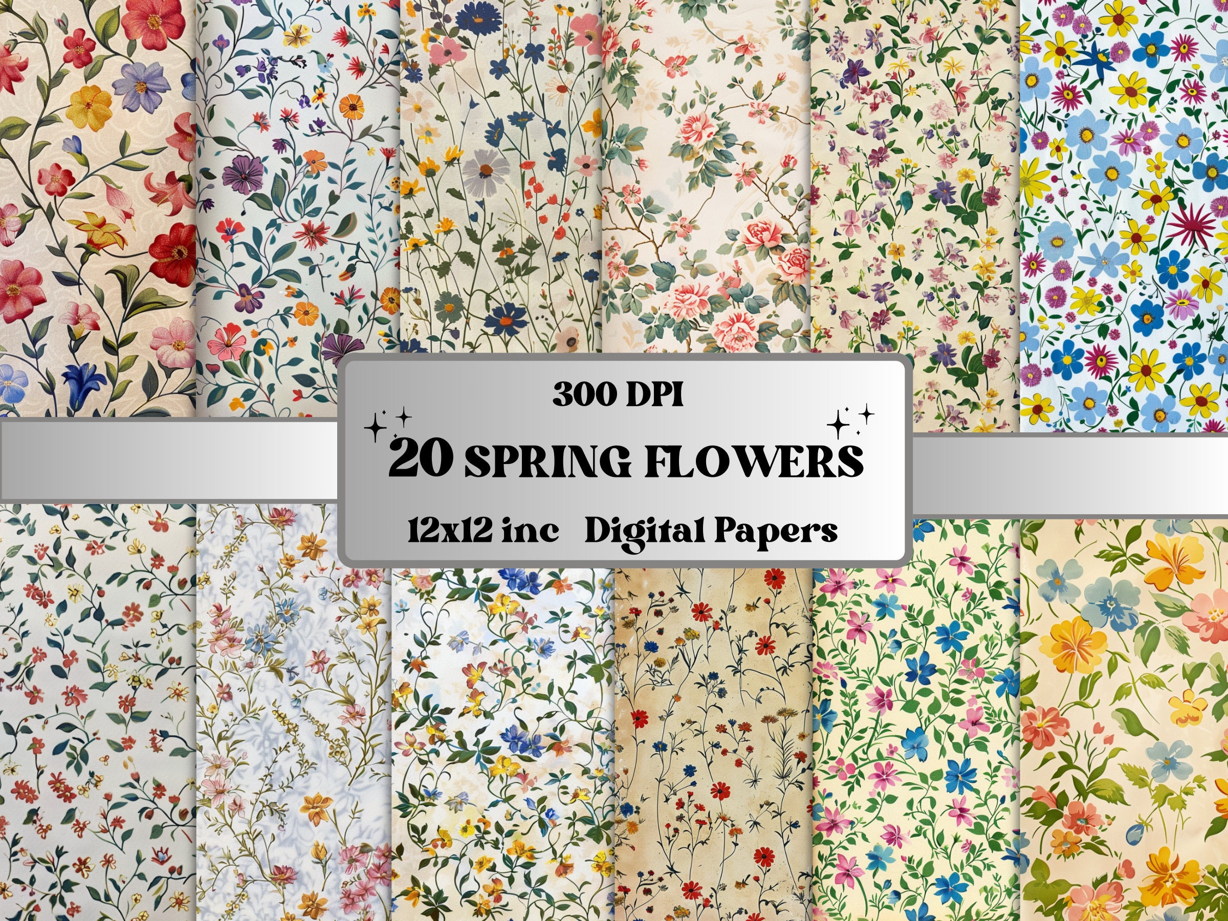 Spring Flowers Digital Paper, Blooming Wildflowers Junk Journal Kit ...