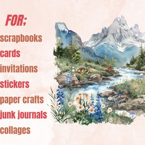 30 PNG Watercolor Spring Mountain Clipart, Floral Spring Scenes ...