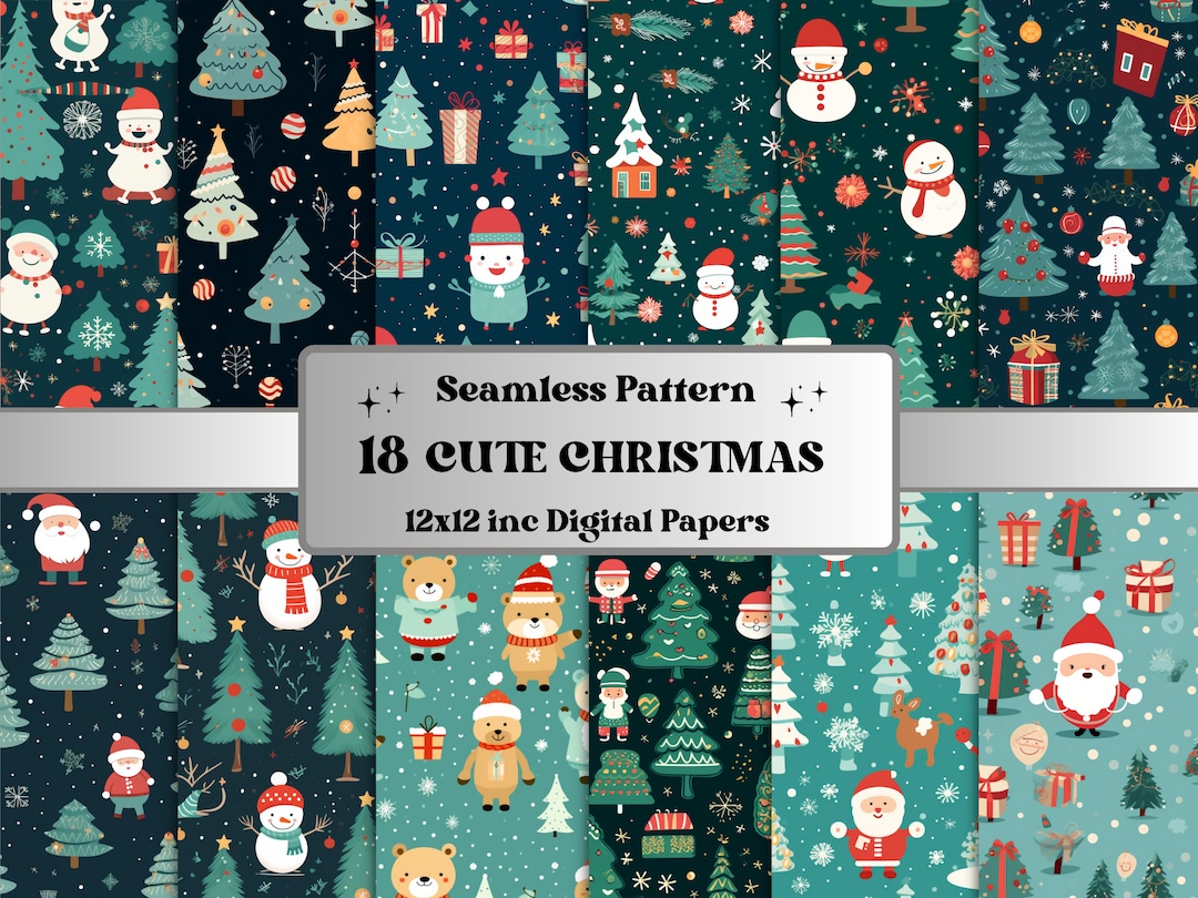 Seamless Cute Christmas Digital Paper Pack, Winter Holiday Seamless ...