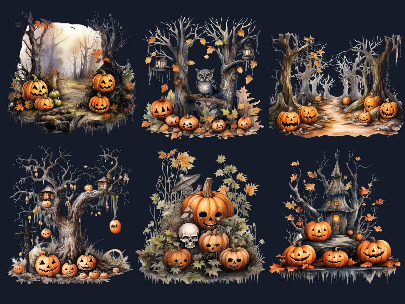 38 PNG Watercolor Halloween Forest Clipart, Halloween Woodland ...