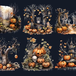 38 PNG Watercolor Halloween Forest Clipart, Halloween Woodland ...