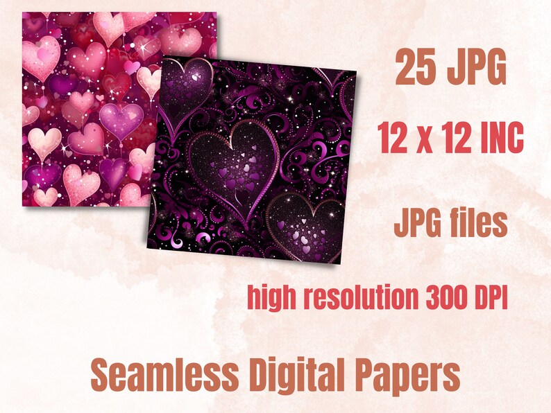 Seamless Glitter Valentine's Day Digital Paper, Romantic Valentine Love ...