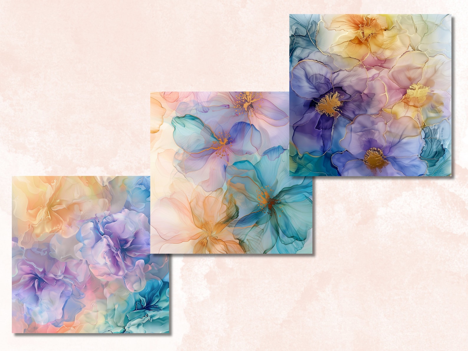 Spring Alcohol Ink Digital Paper Pack, Pastel Alcohol Ink Flowers ...