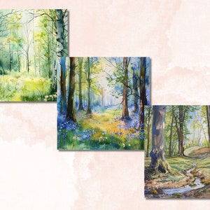 Printable Watercolor Spring Landscapes Digital Paper, Spring Woodland ...