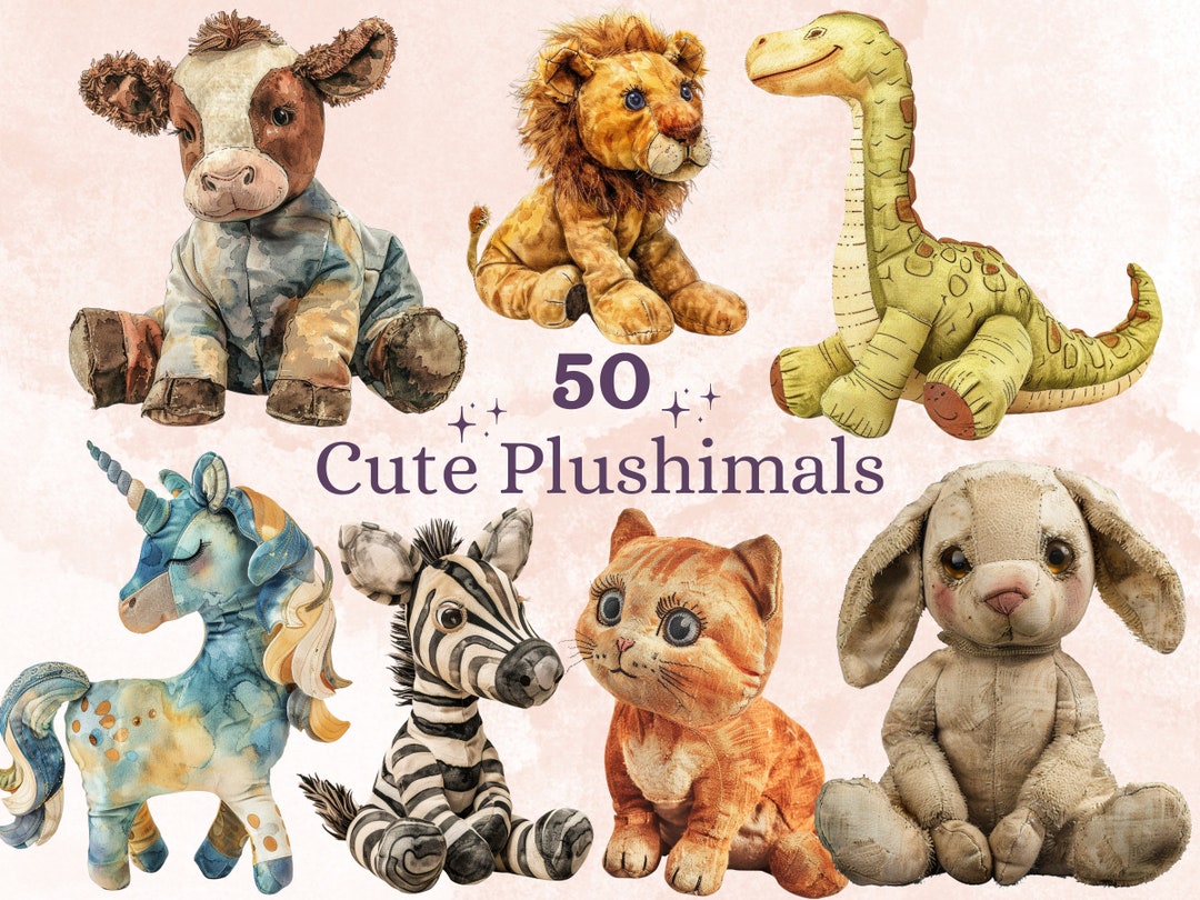 50 PNG Watercolor Plush Animals Clipart, Nursery Patchwork Toys ...