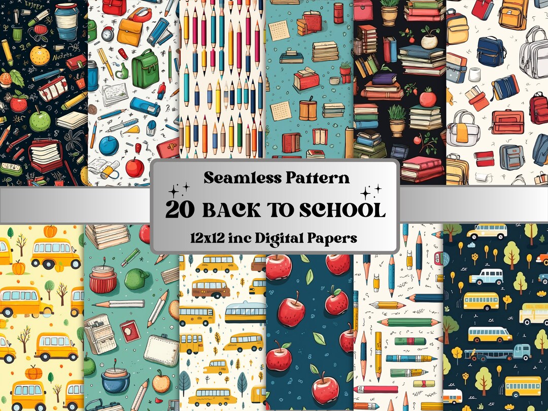 Seamless Back to School Digital Paper Pack, Cute School Education ...