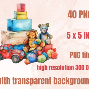 40 PNG Watercolor Baby Toys Clipart, Cute Wooden Toys Illustration Clip ...