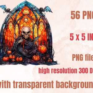 56 PNG Watercolor Stained Glass Halloween Bundle Clipart, Happy ...