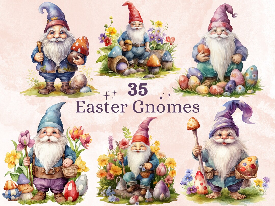 35 PNG Watercolor Easter Gnomes Clipart, Floral Easter Garden Gnome ...