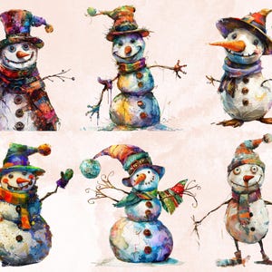 40 PNG Whimsical Snowman Clipart, Quirky Christmas Illustrations Clip ...