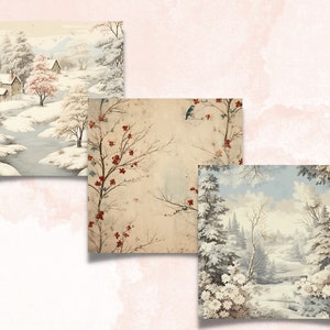 Printable Vintage Winter Digital Paper, Winter Wonderland Ephemera ...