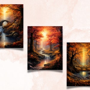 Printable Fall Forest Digital Paper, Enchanted Autumn Forest Background ...