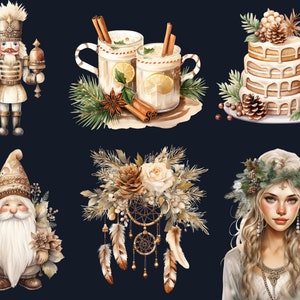 45 PNG Watercolour Boho Christmas Bundle Clipart, Cozy Rustic Christmas ...