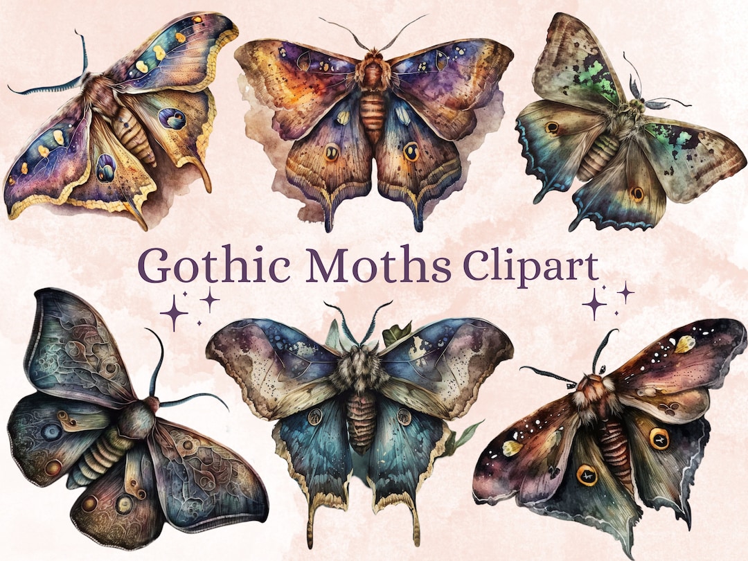 20 PNG Watercolour Gothic Moths Clipart, Moth Clip Art, Gothic Butterfly Png Bundle, Magical ...
