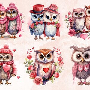 40 PNG Watercolor Valentine's Day Owls Clipart, Lovely Valentines Day ...