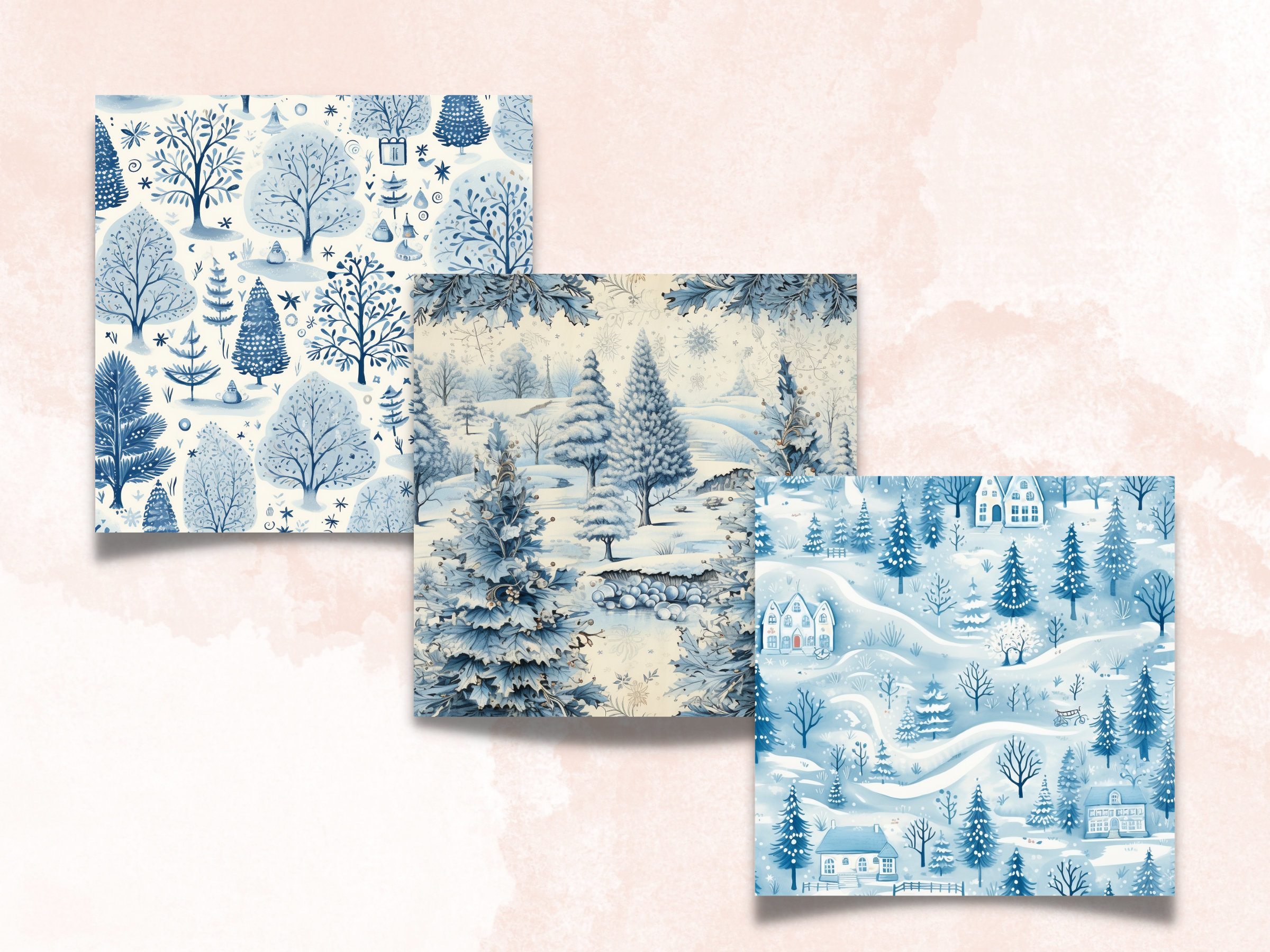 Printable Blue Christmas Digital Paper, Pastel Christmas Ephemera ...