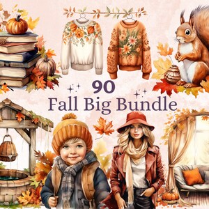 90 PNG Watercolor Fall Big Bundle Clipart, Rustic Autumn Illustrations ...