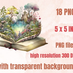 18 PNG Watercolor Fantasy Books Clipart, Open Book Clip Art, Book ...