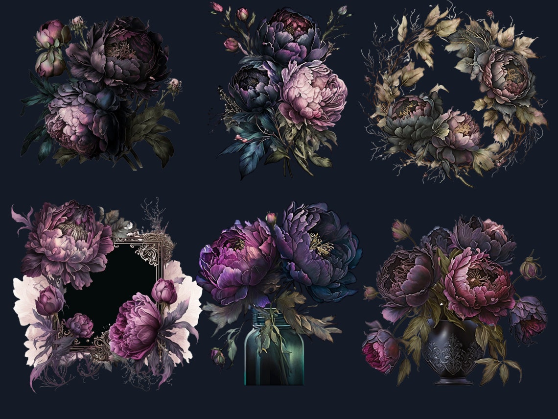 23 PNG Watercolour Gothic Peonies Clipart Gothic Peony Clip - Etsy UK