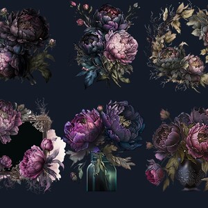23 PNG Watercolour Gothic Peonies Clipart, Gothic Peony Clip Art Bundle ...