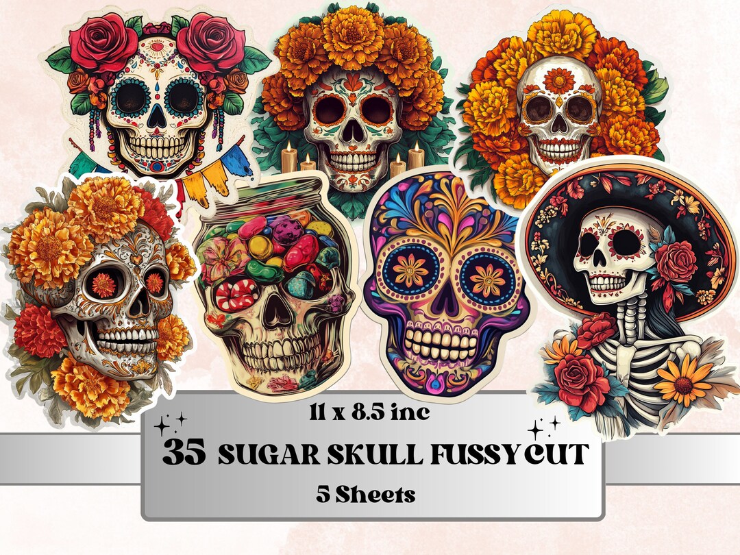 Sugar Skull Fussy Cut Pages, Floral Skull Fussy Cut Ephemera, Fantasy ...