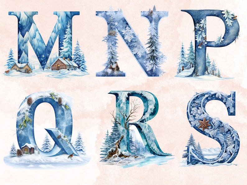 26 PNG Watercolour Winter Alphabet Clipart, Snowy Letters Clip Art ...