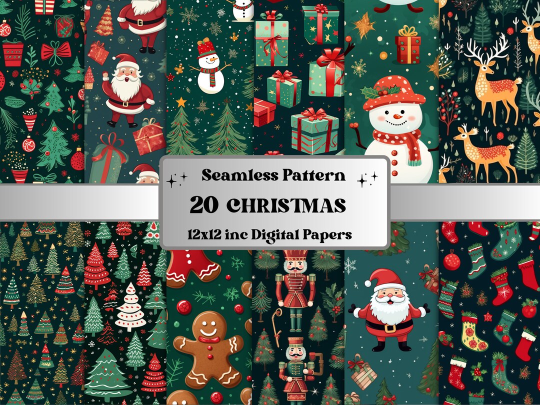 Seamless Christmas Digital Paper Pack, Winter Holiday Seamless Pattern ...