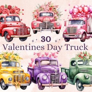 30 PNG Watercolor Valentine's Day Truck Clipart, Floral Valentines Day ...
